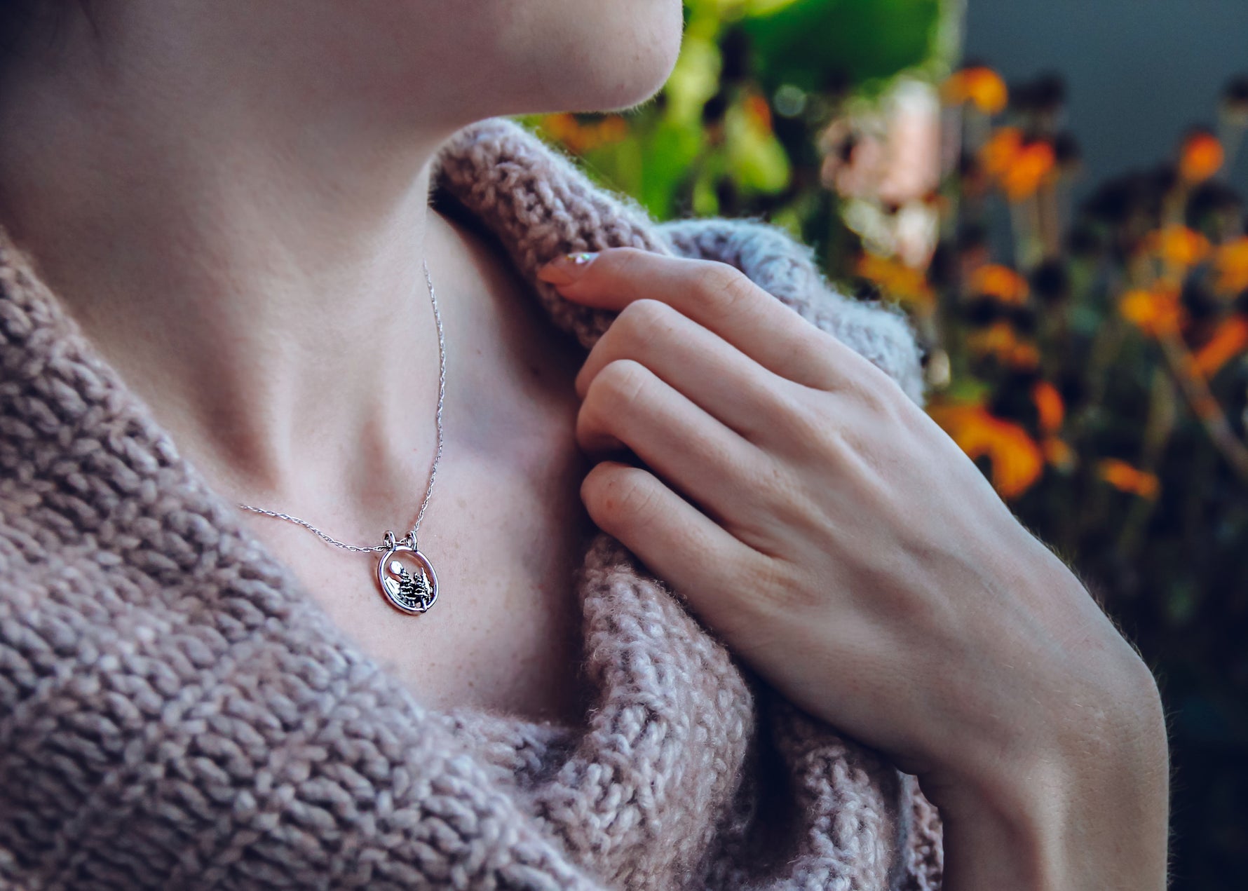 Silver Necklace Mini Landscape, Mountain Forest | Wexford Jewelers $75